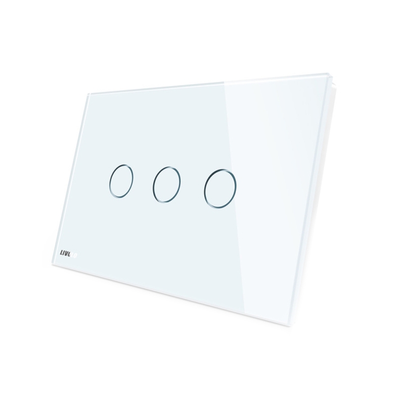 Intrerupator triplu cap scara/cruce cu touch Livolo din sticla standard ...